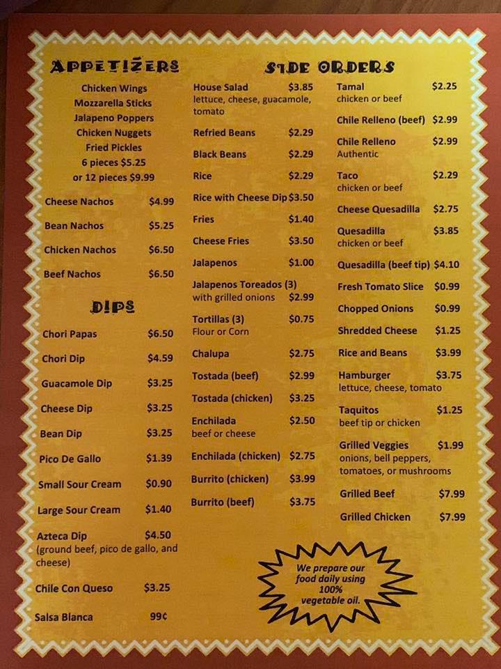 Menu at Mi Tequila Mexican Restaurant, Lewisburg, 584 Airport Rd