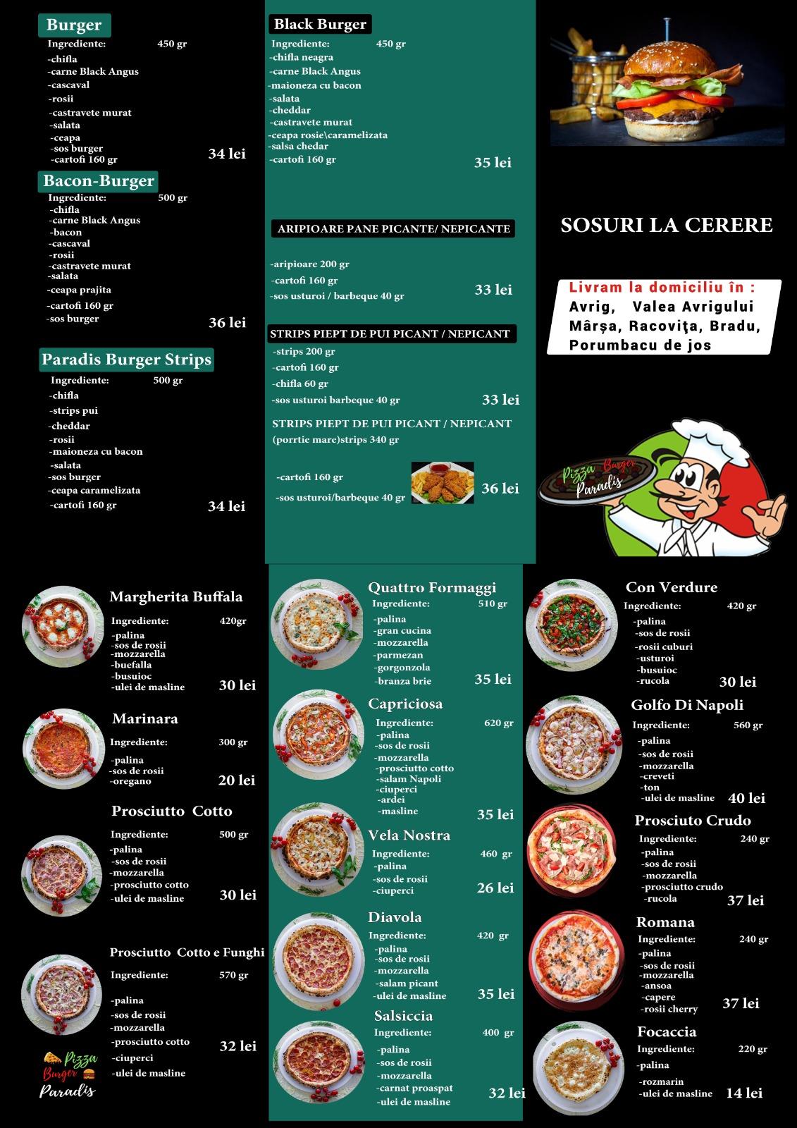 Menu at Pizza Burger Paradis, Avrig