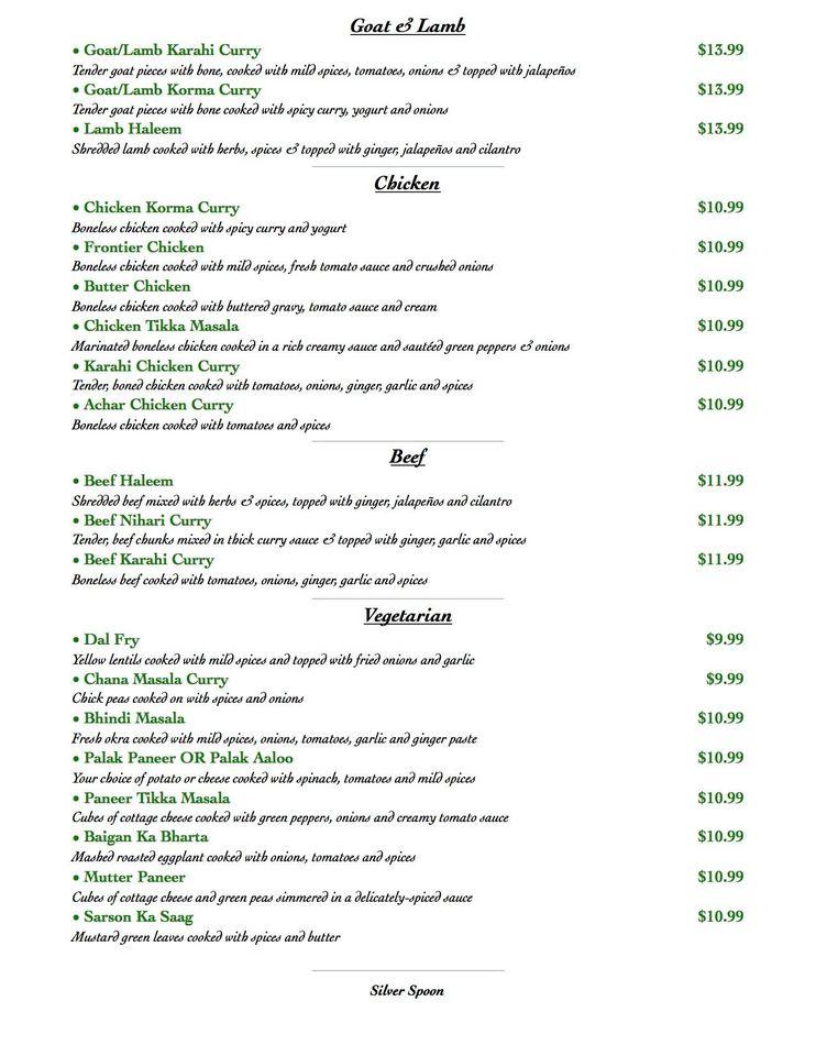 Menu at Silver Spoon Restaurant, Brandon