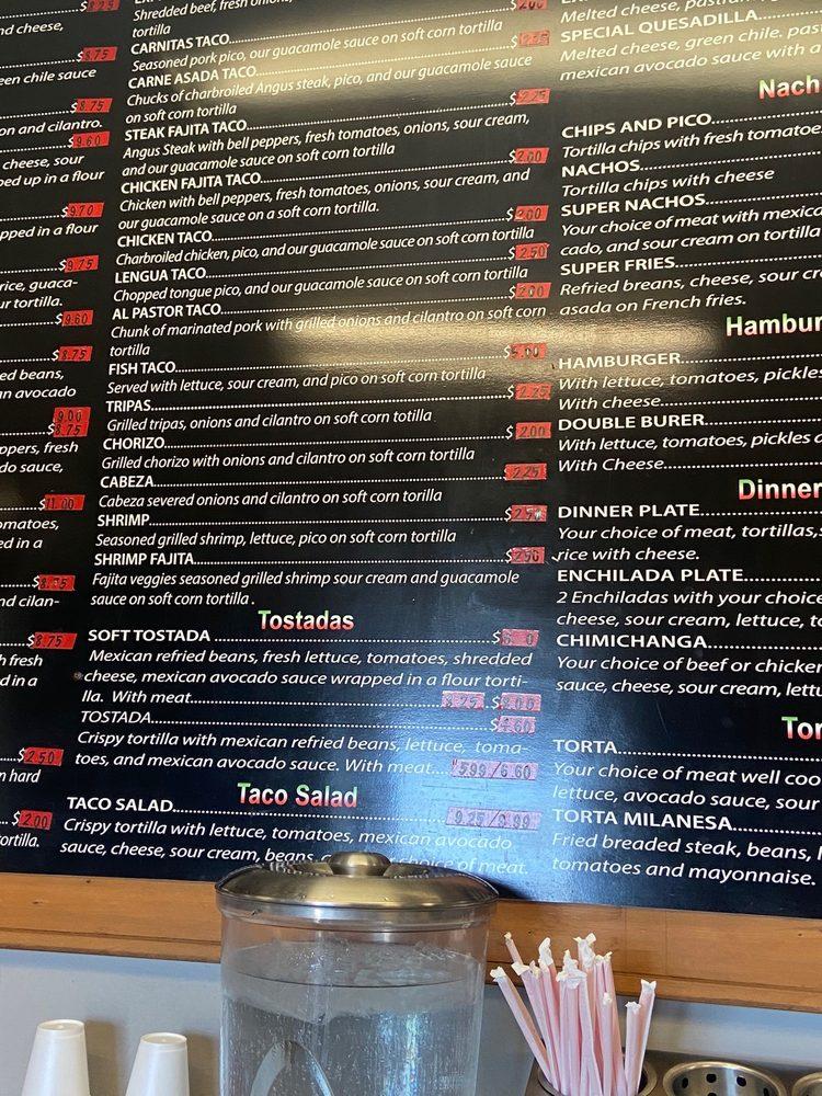 Menu at Super Taco Express restaurant, Vancouver
