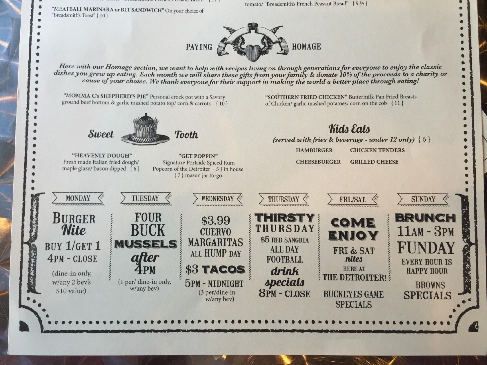 Menu at The Detroiter pub & bar, Lakewood