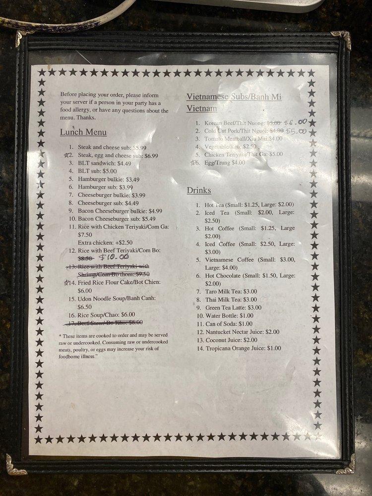 Menu at Dot Cafe, Boston
