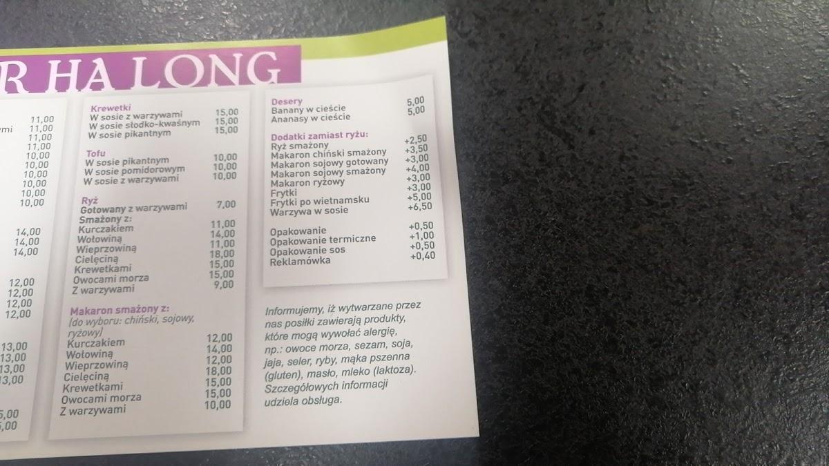 Menu at Ha Long restaurant, Łódź, Pomorska 58
