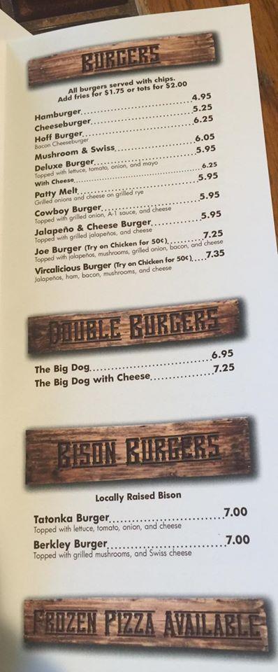 Menu at Howling Dog Saloon pub & bar, Luverne