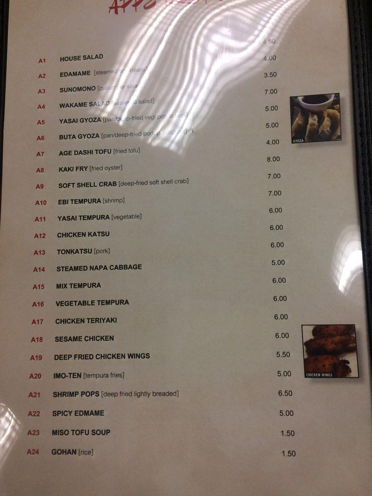 Menu at Oba Japanese Kitchen restaurant, Sacramento