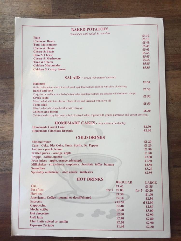Menu at The Bystander cafe, Brighton