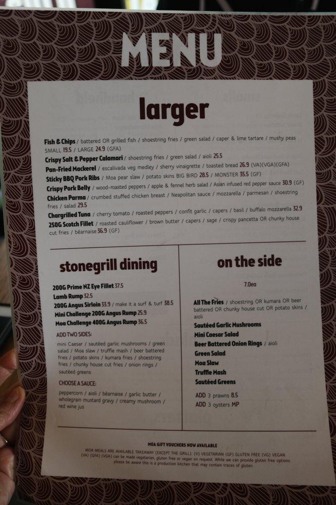 Menu at The Flying Moa pub & bar, Auckland