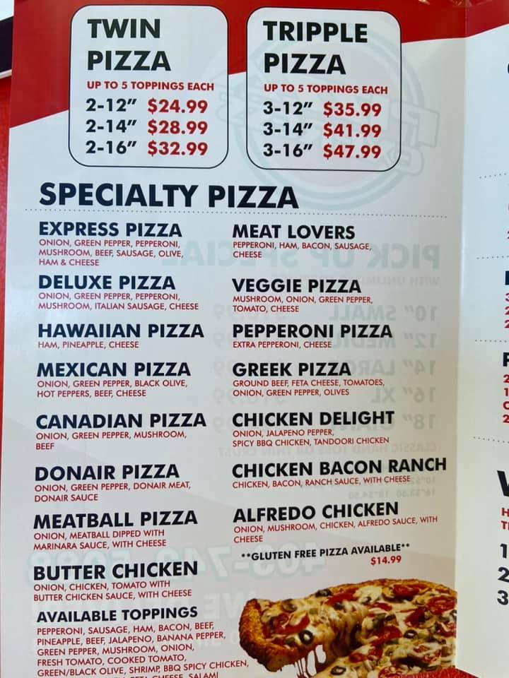 Menu at Pizza Express LTD. pizzeria, Stettler