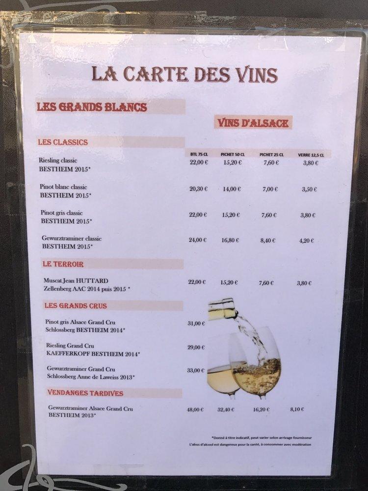 Menu au Caveau du Schlossberg restaurant, Kaysersberg-Vignoble