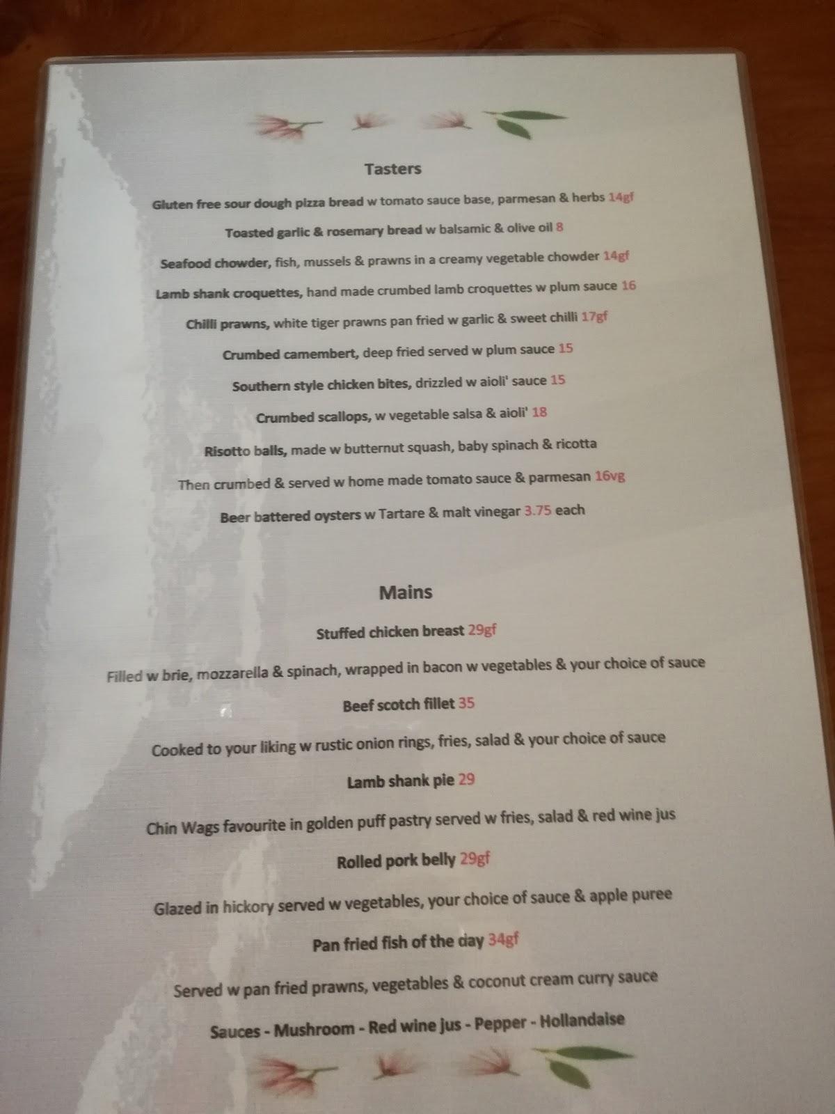 Menu at Chin Wags Restaurant, Clarks Beach