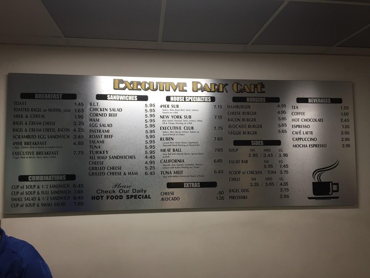 Menu at Executive Cafe, San Francisco