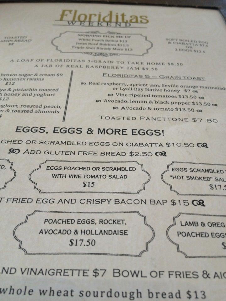Menu at Floriditas restaurant, Wellington