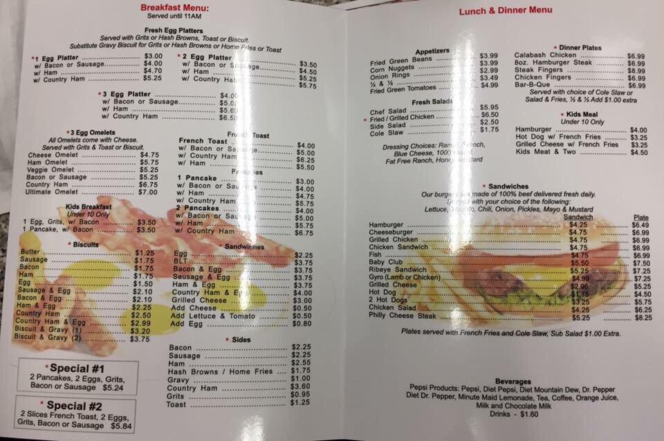 Menu at Mill Town Place restaurant, Pelzer