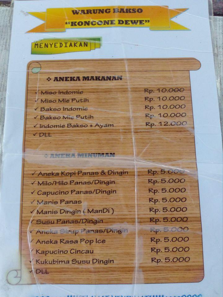 Menu at Pondok Lesehan Koncone DEWE restaurant, East Kisaran