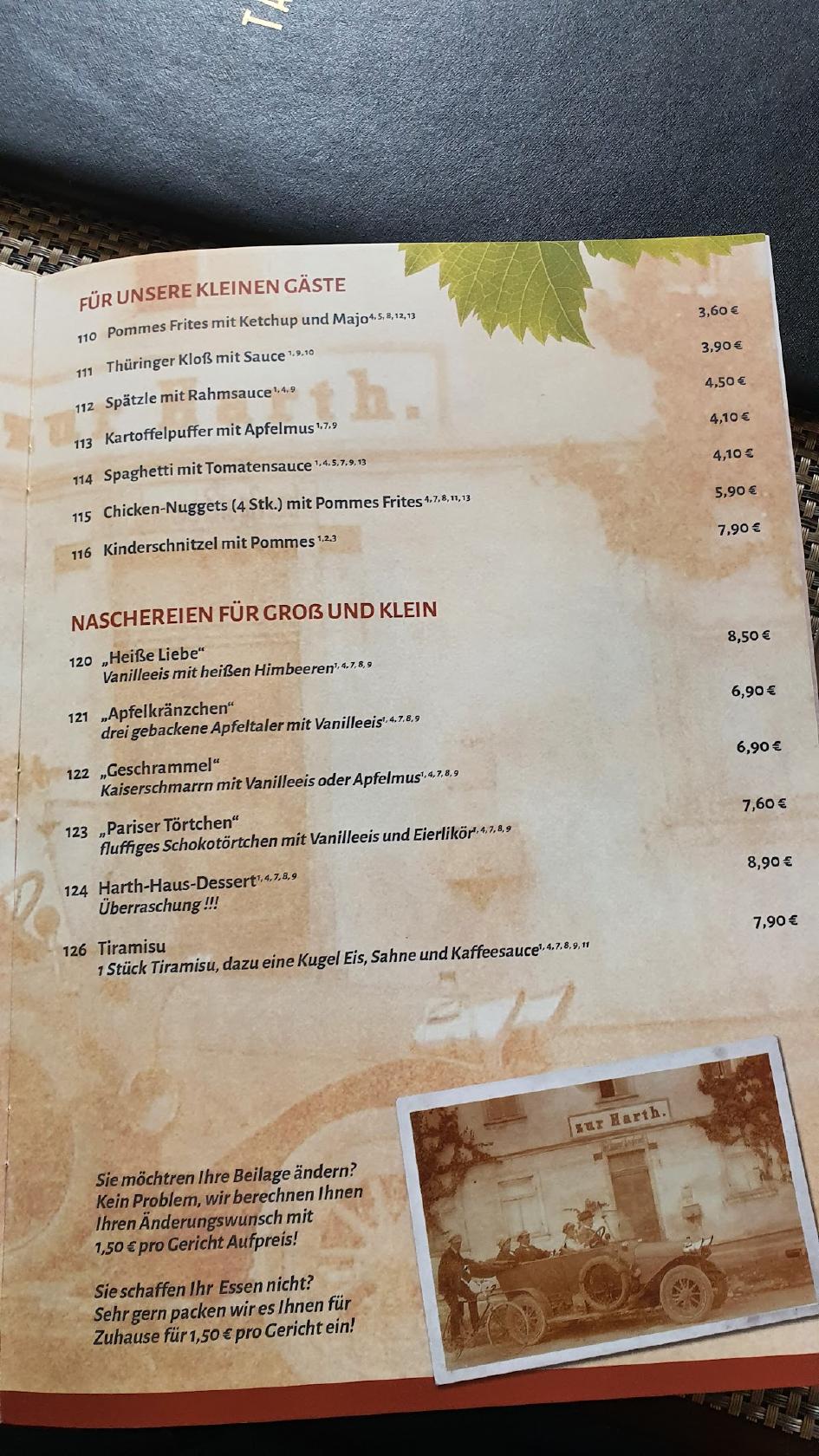 Speisekarte von Restaurant Harth-Haus, Bad Langensalza