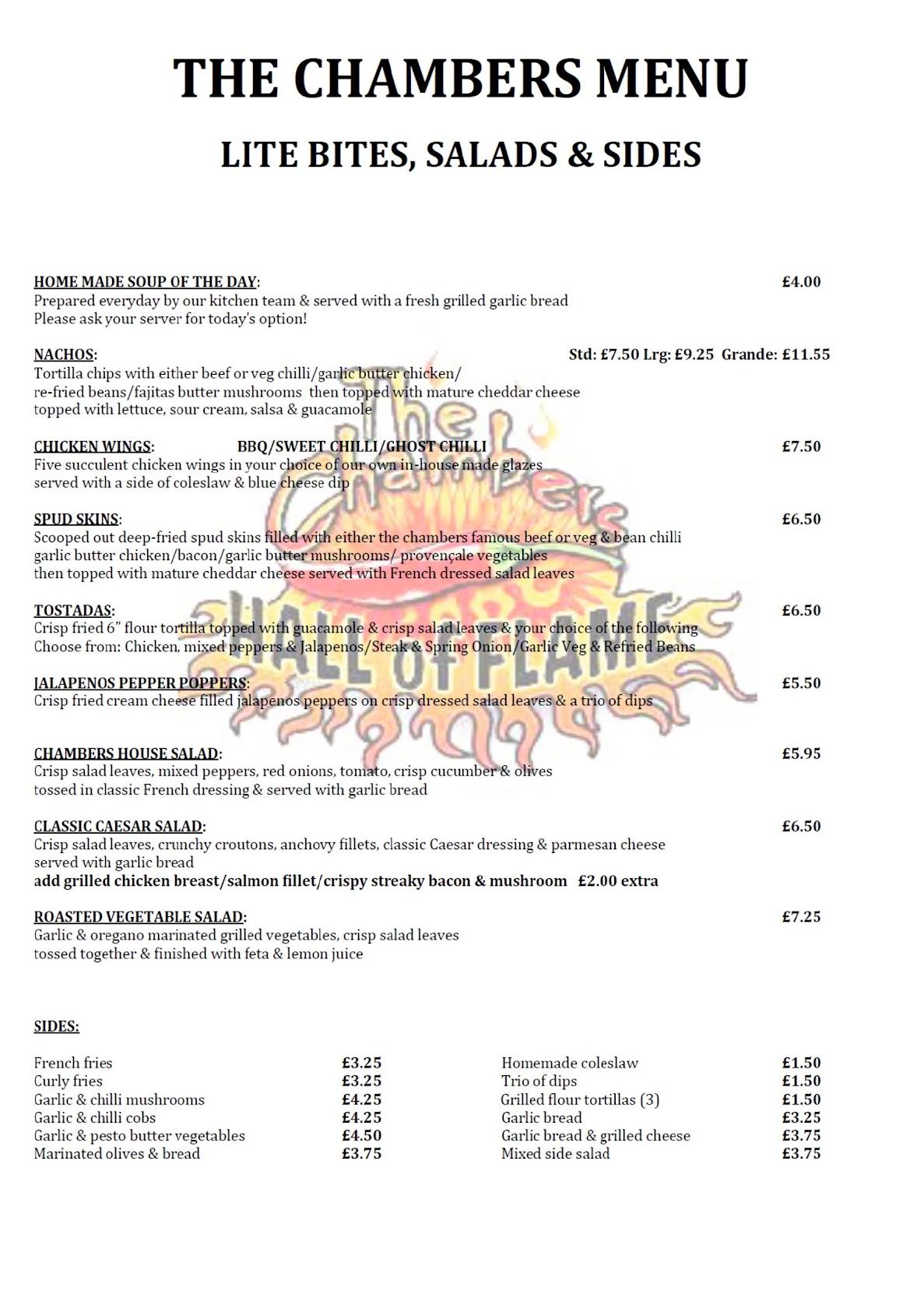 Menu at The Chambers pub & bar, Folkestone