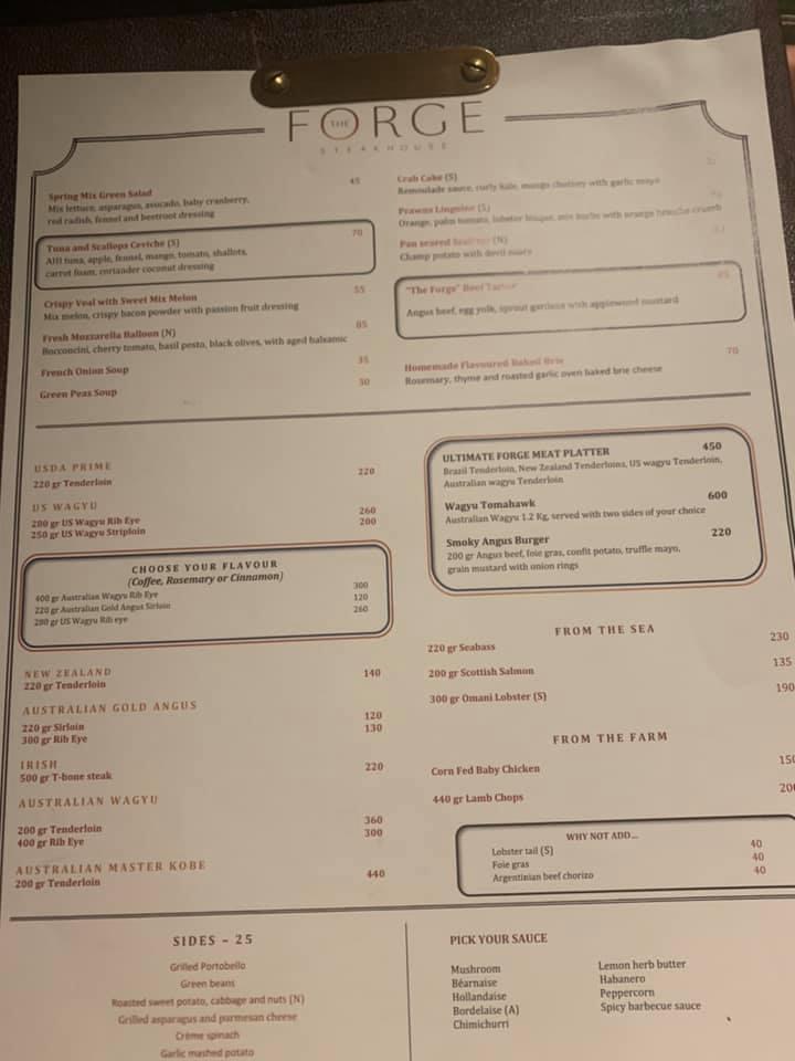 Menu at The Forge restaurant, Abu Dhabi