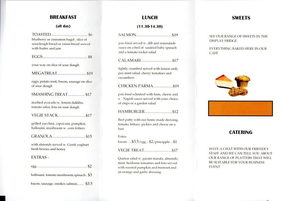 Menu at CAFE SIGMA, Croydon South
