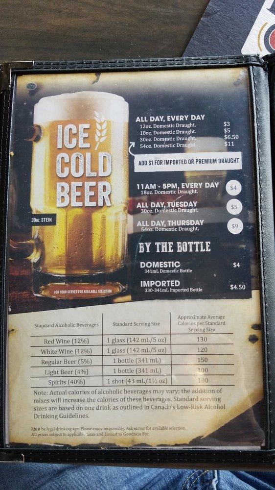 Menu at Chuck’s Roadhouse Bar & Grill, Oakville, 379 Speers Rd
