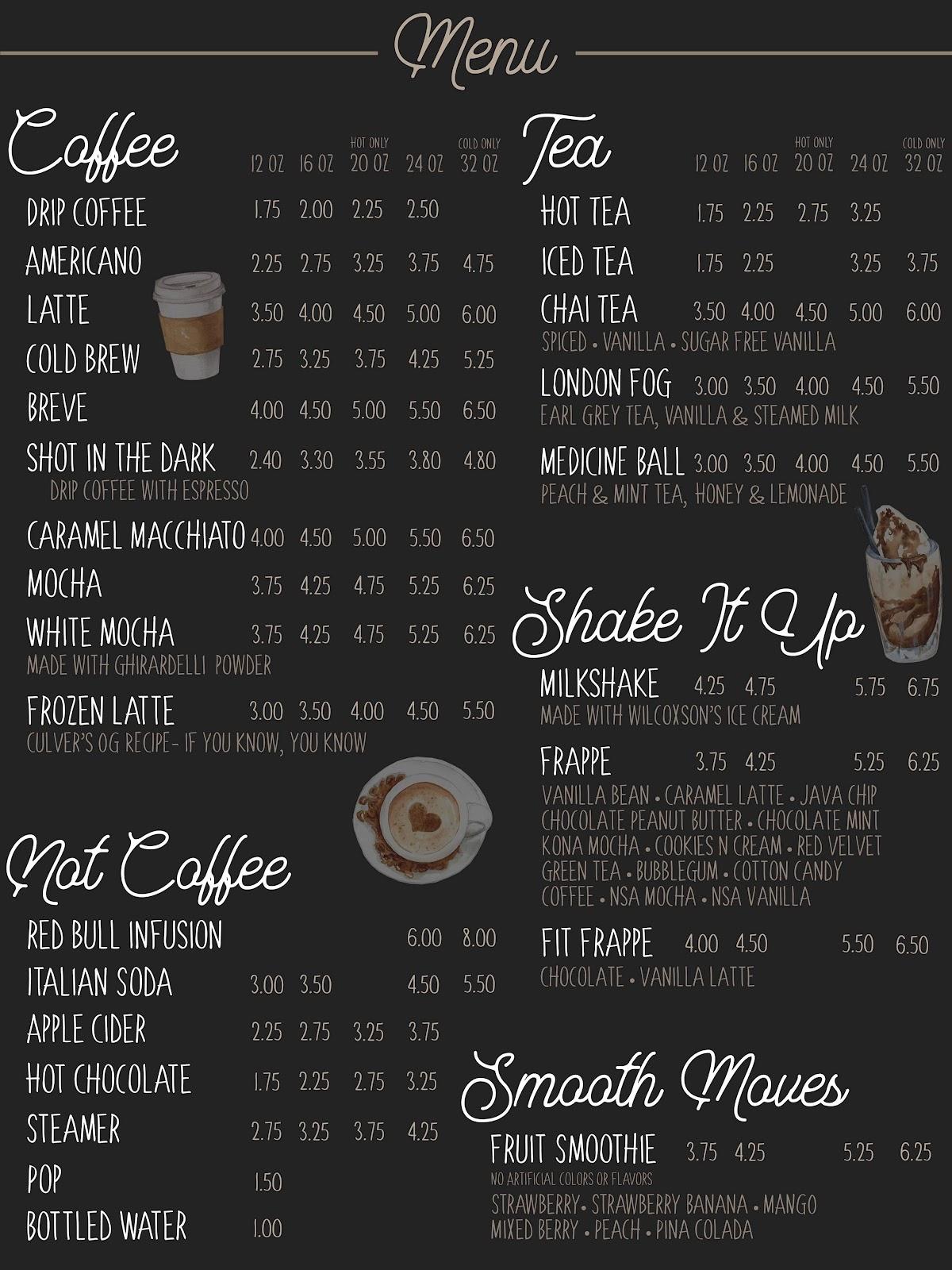 Menu at Colstrip Brain Freeze, Colstrip