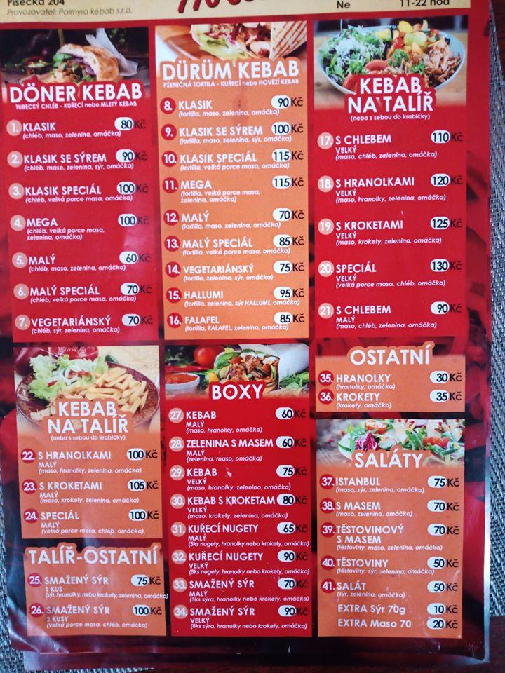 Menu at Kebab house Vodňany restaurant, Vodňany