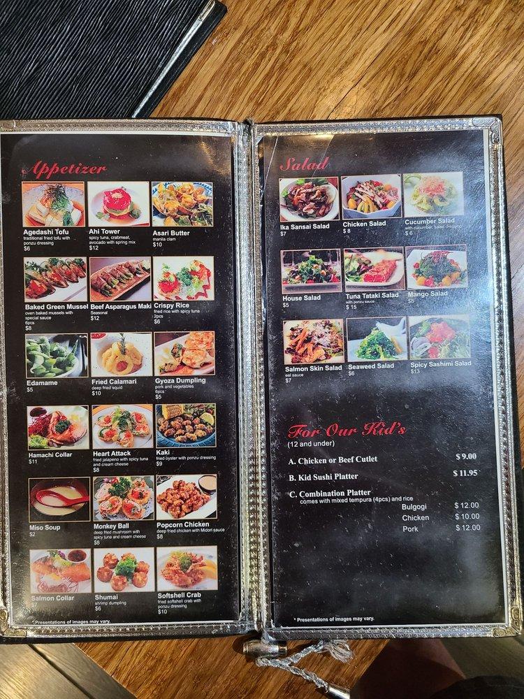 Menu at Midori Sushi restaurant, Tehachapi