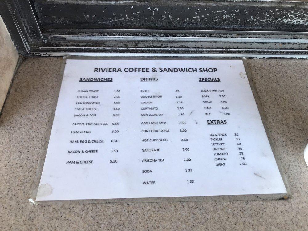Menu at Riviera Coffee & Sandwich Shop cafe, Key West