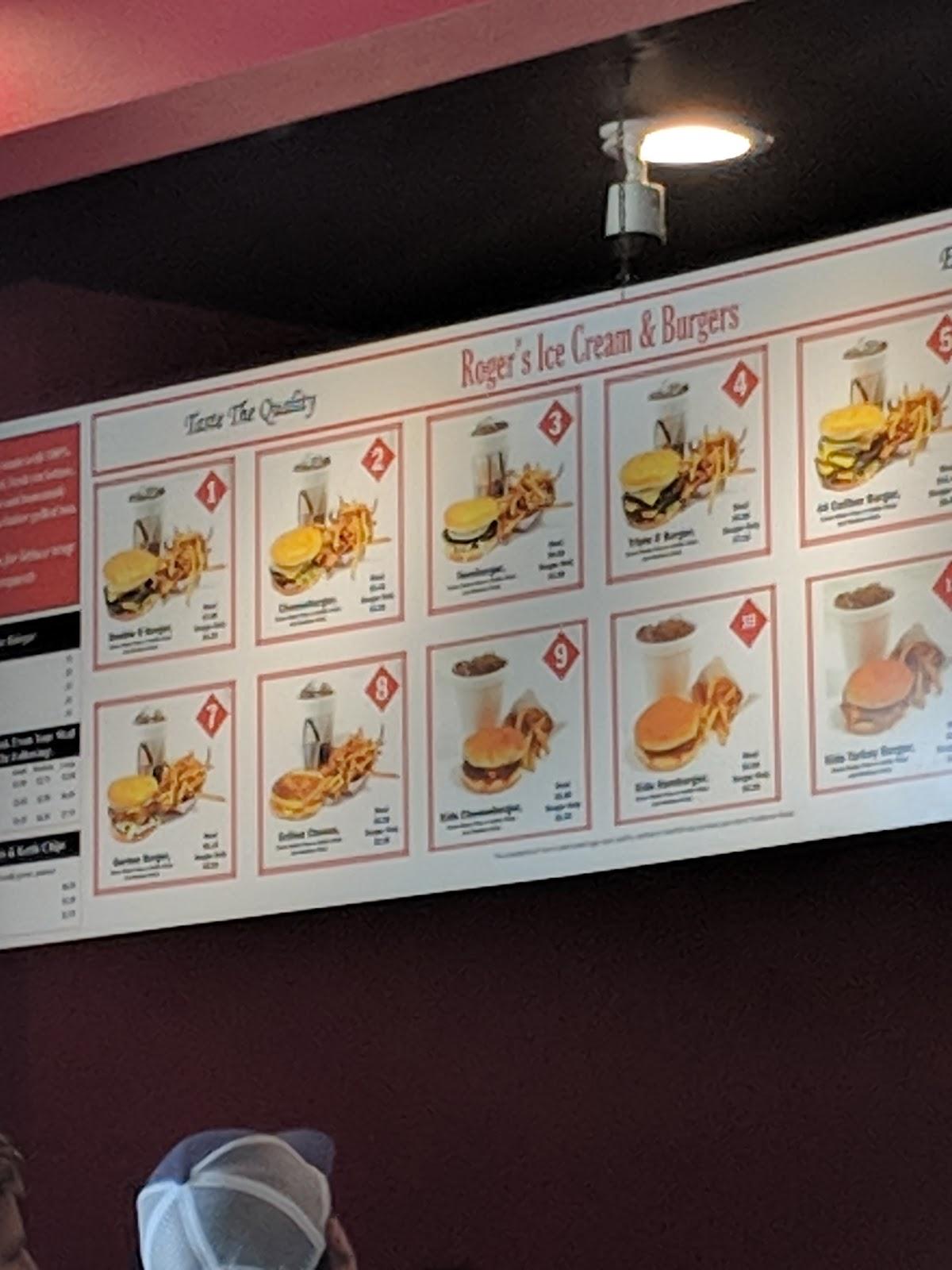 Menu at Roger's Ice Cream & Burgers fast food, Post Falls