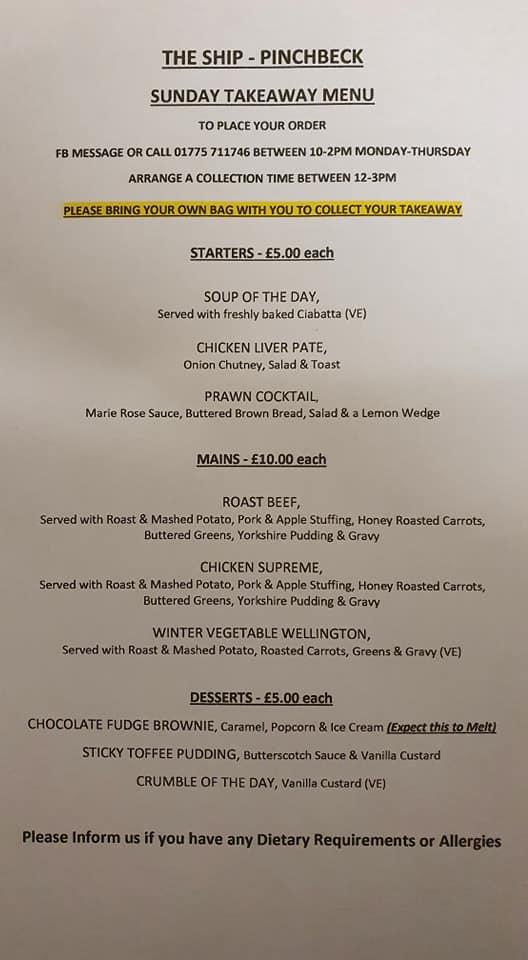 Menu at The Ship pub & bar, Spalding, N Gate