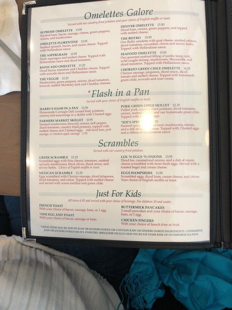 Menu at Benedict's Restaurant, Plano