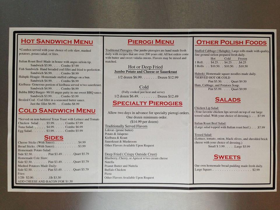 Menu at Bubba's pizzeria, Greensburg