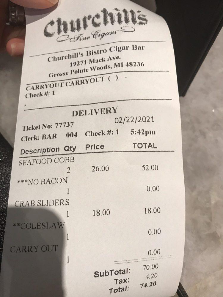 Menu at Churchill's Bistro Cigar Bar, Grosse Pointe Woods