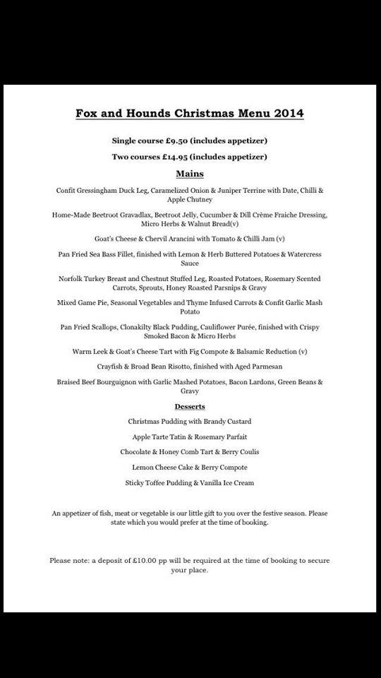 Menu at Fox & Hounds pub & bar, Greenleys