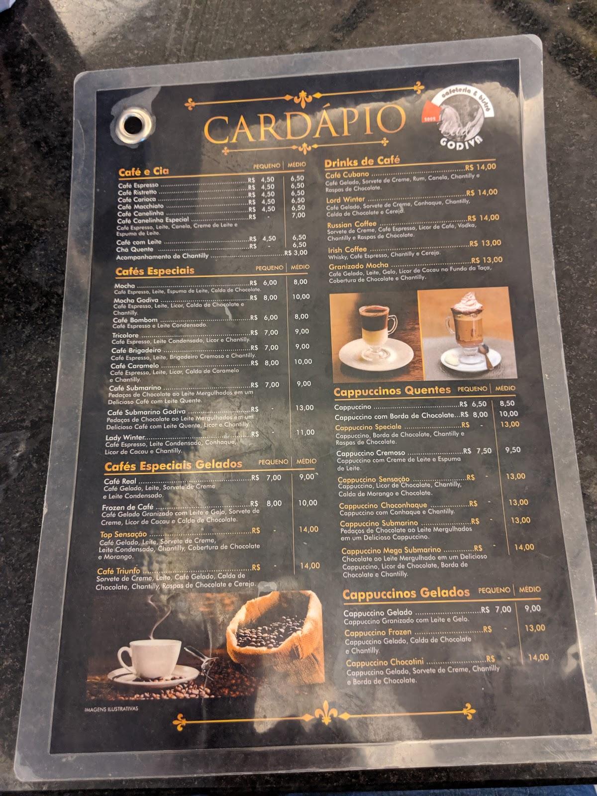 Menu em Godiva Café, Indaiatuba