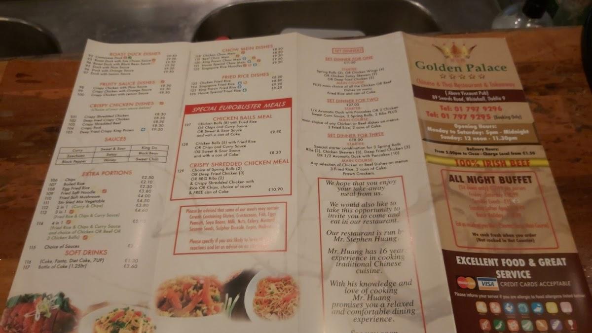 Menu at Golden Palace restaurant, Dublin, 89 Swords Rd
