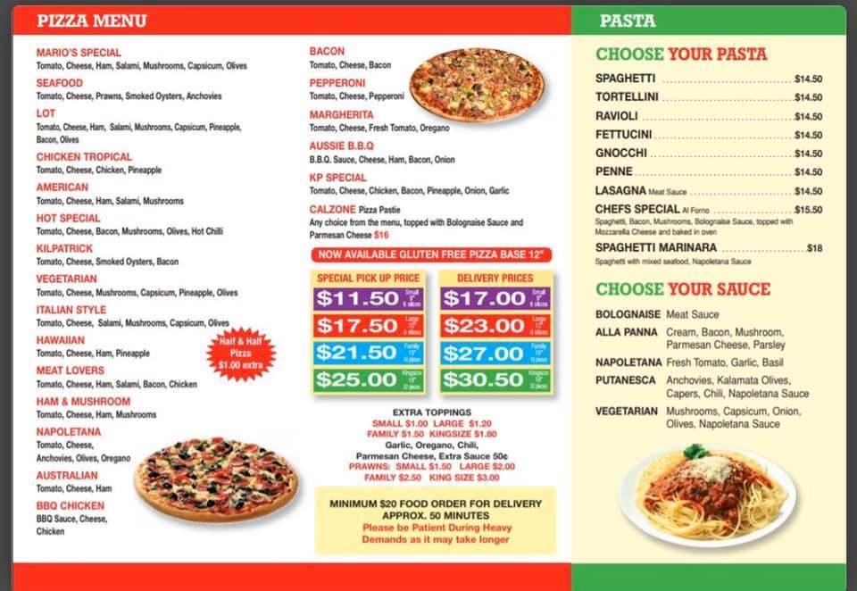 Menu at Kidman Park Pizza House pizzeria, Kidman Park