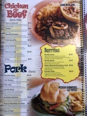 Menu at Si Señor Mexican Restaurant, Eldon