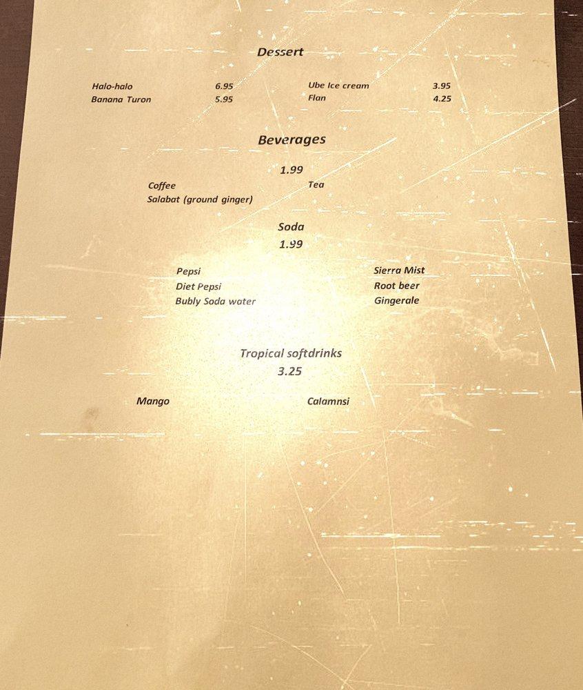 Menu at Tambayan Filipino Eatery restaurant, Santa Rosa