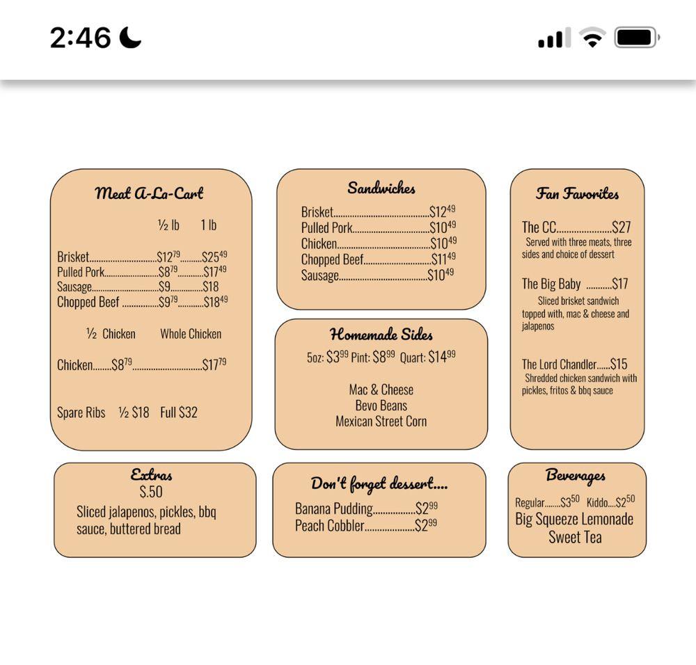 Menu at The Flaming Pit BBQ, Austin