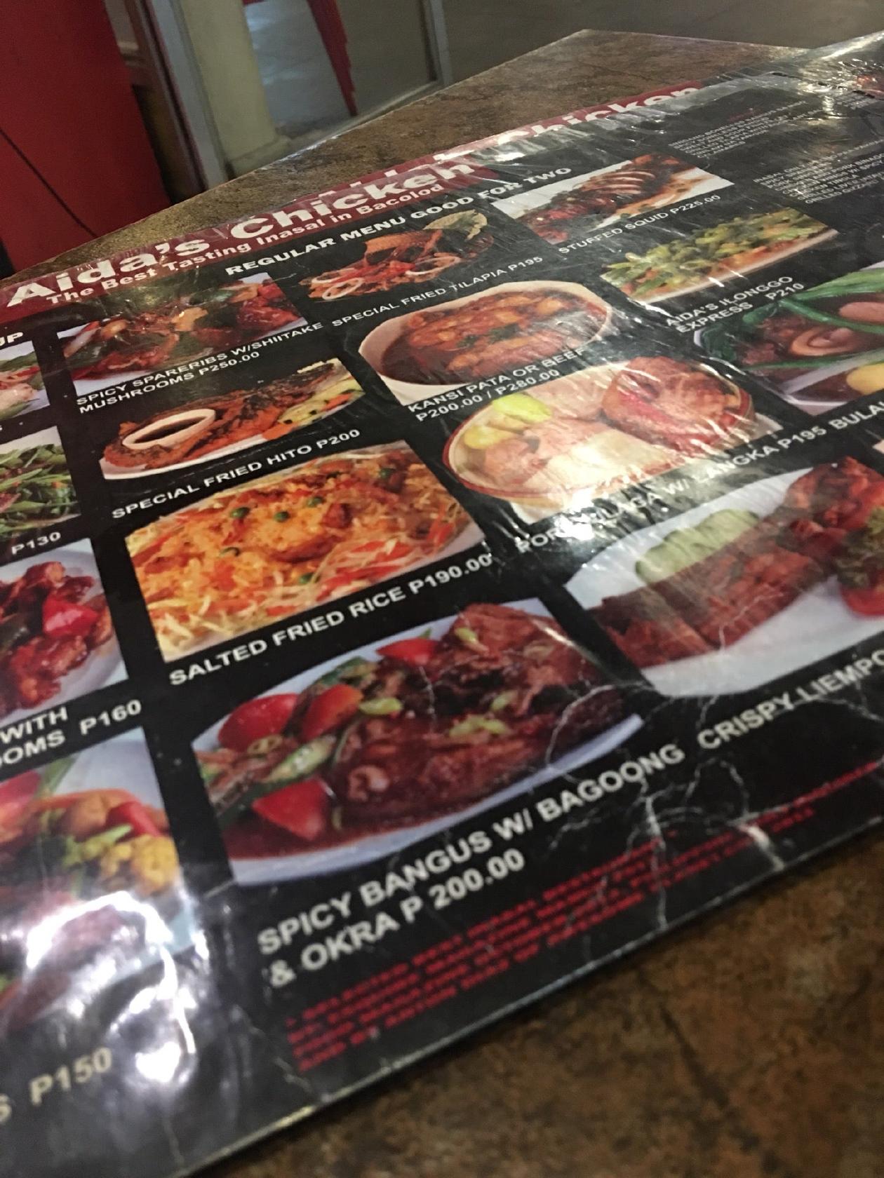 Menu at Aida's Chicken House BBQ, Makati, Second Floor
