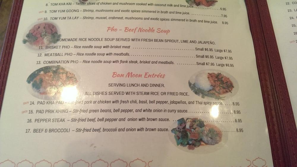 Menu at Ban Moon restaurant, San Angelo, 405 W Ave N