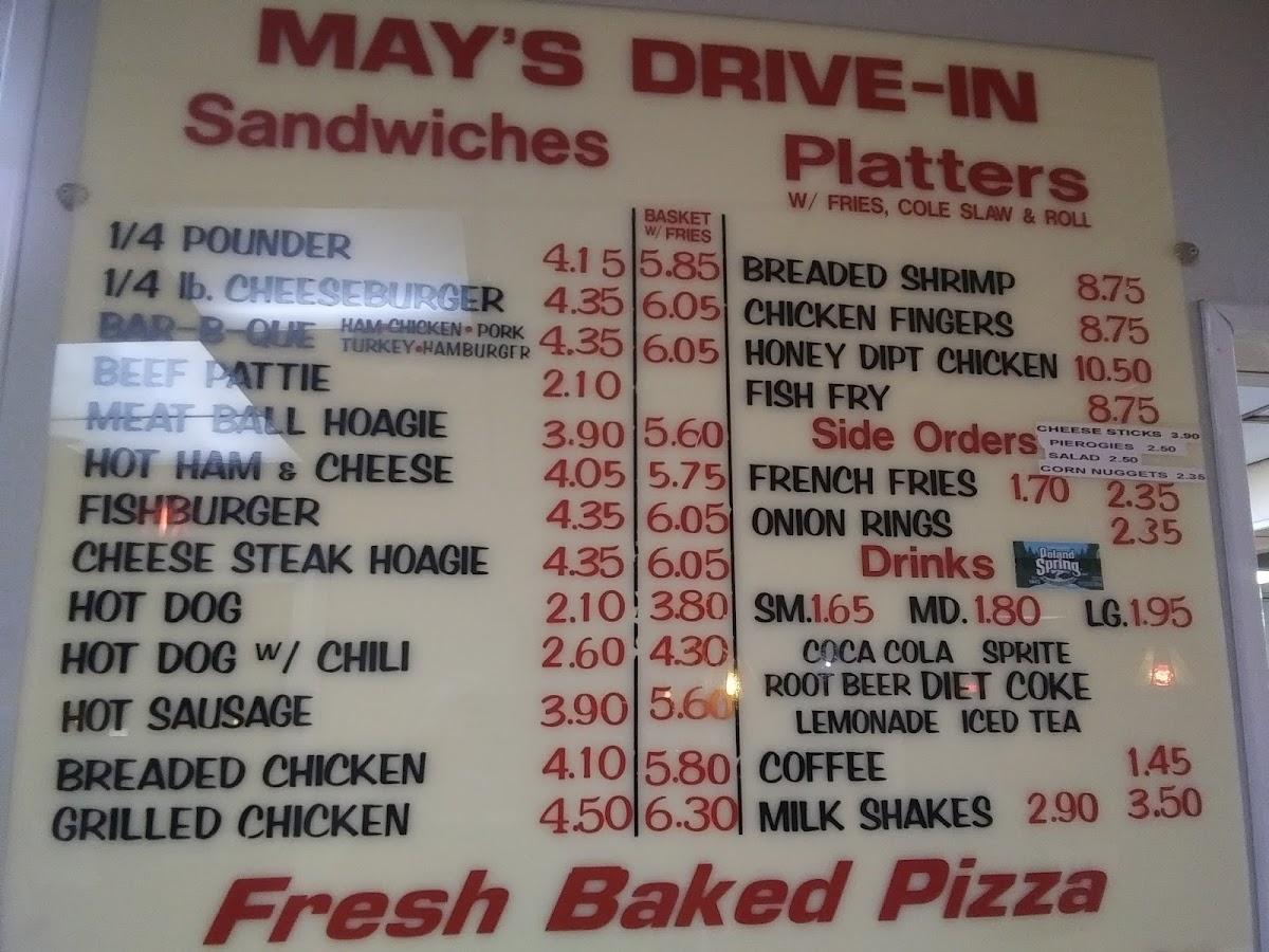 Menu at May's Drive In restaurant, Berwick