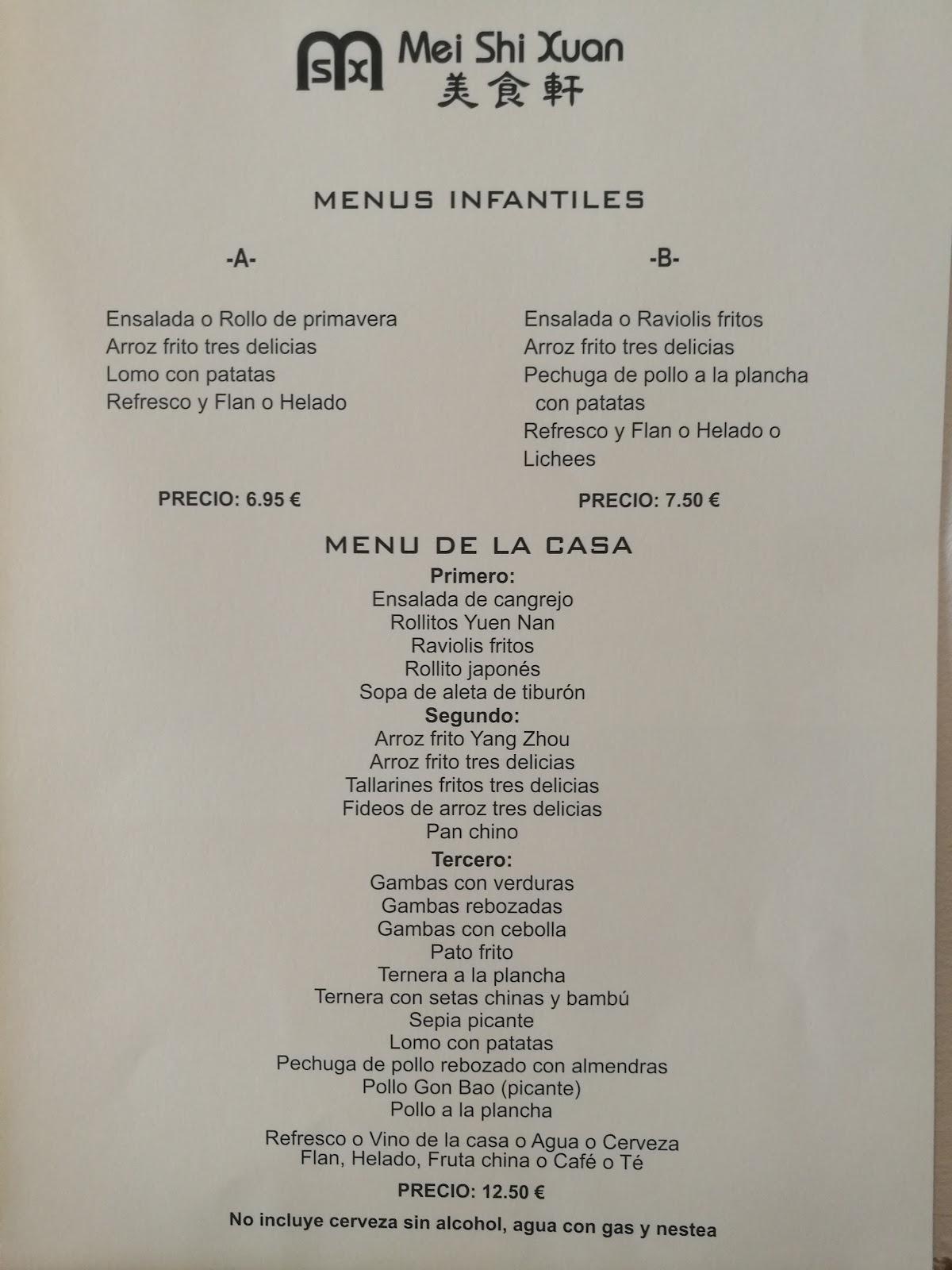 Carta del restaurante Mei Shi, Santa Coloma del Gramanet