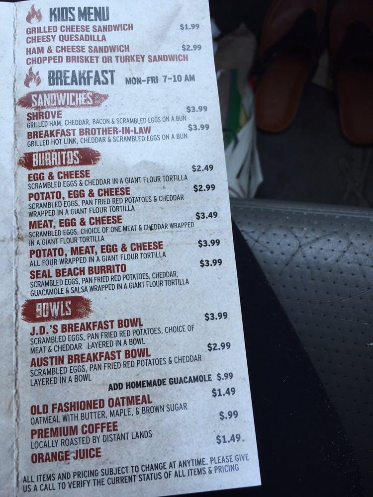 Menu at Stanley's Famous Pit Barbecue, Tyler