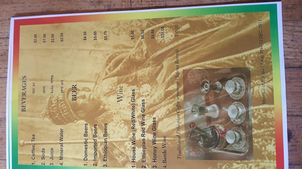 Menu at Abyssinia Ethiopian Restaurant and Bar, Denver, E Colfax Ave
