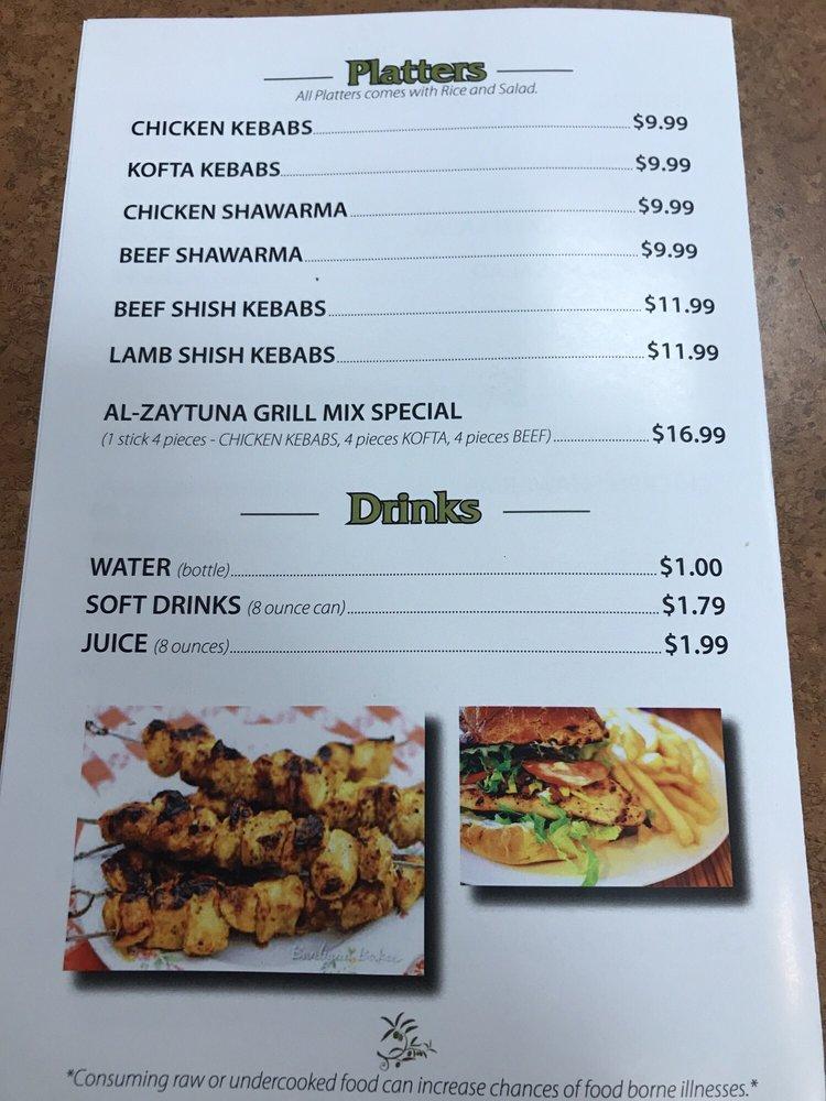 Menu at Al-Zaytuna Grill restaurant, Hamilton