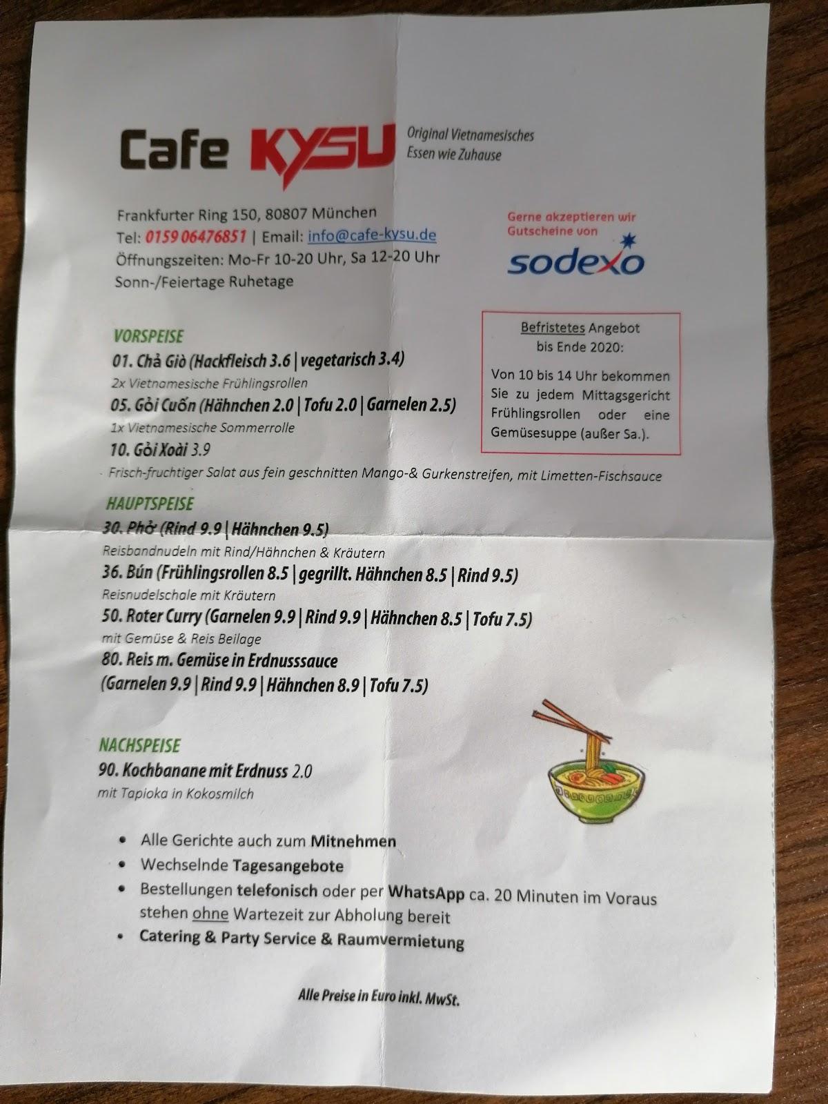 Menu at Cafe Kysu, Munich