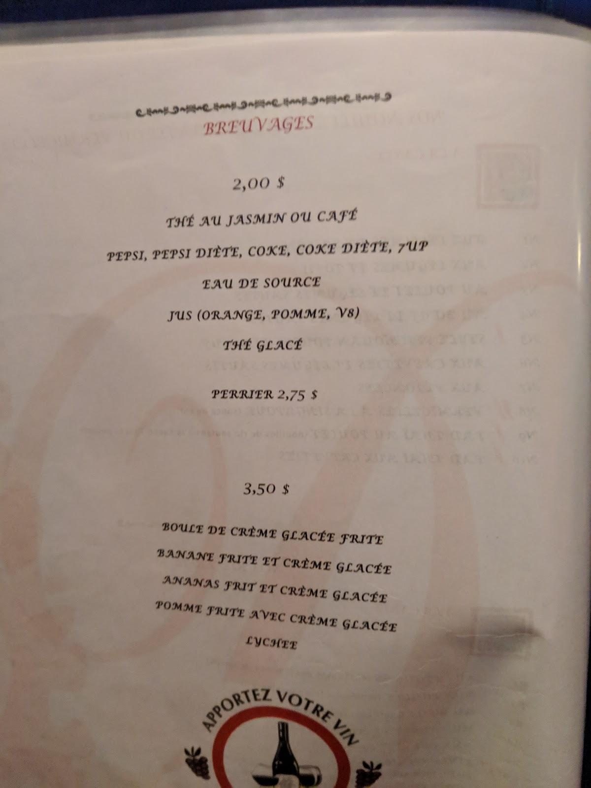 Menu au Dara Angkor restaurant, Repentigny