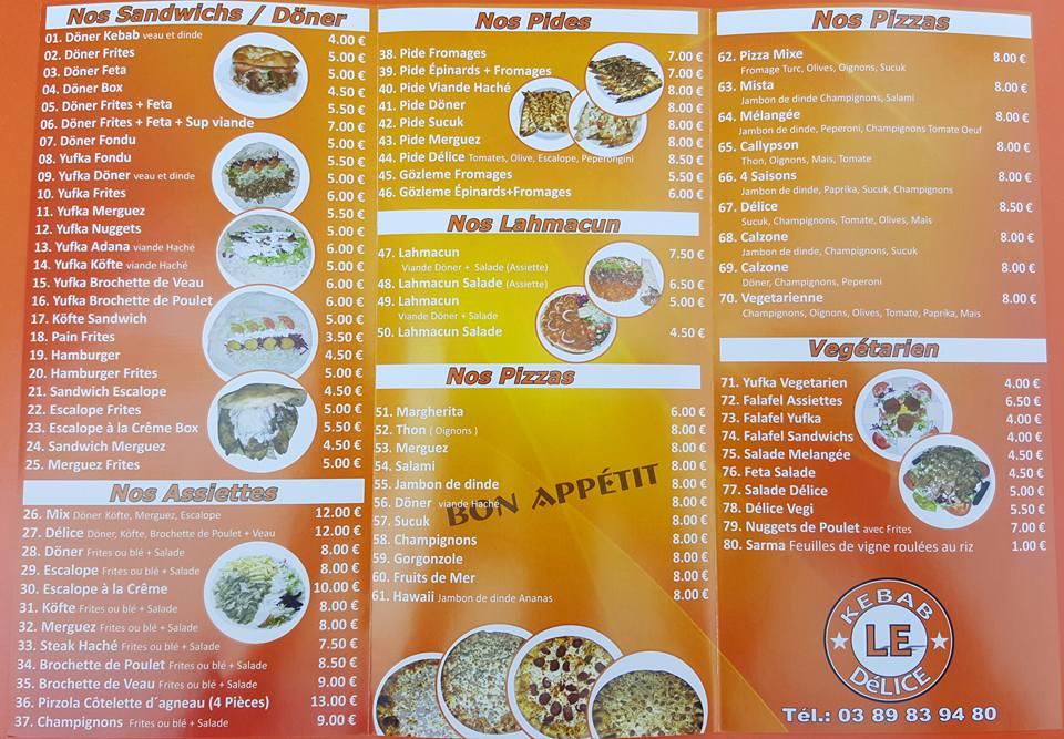 Menu at Kebab le Délice restaurant, Sierentz
