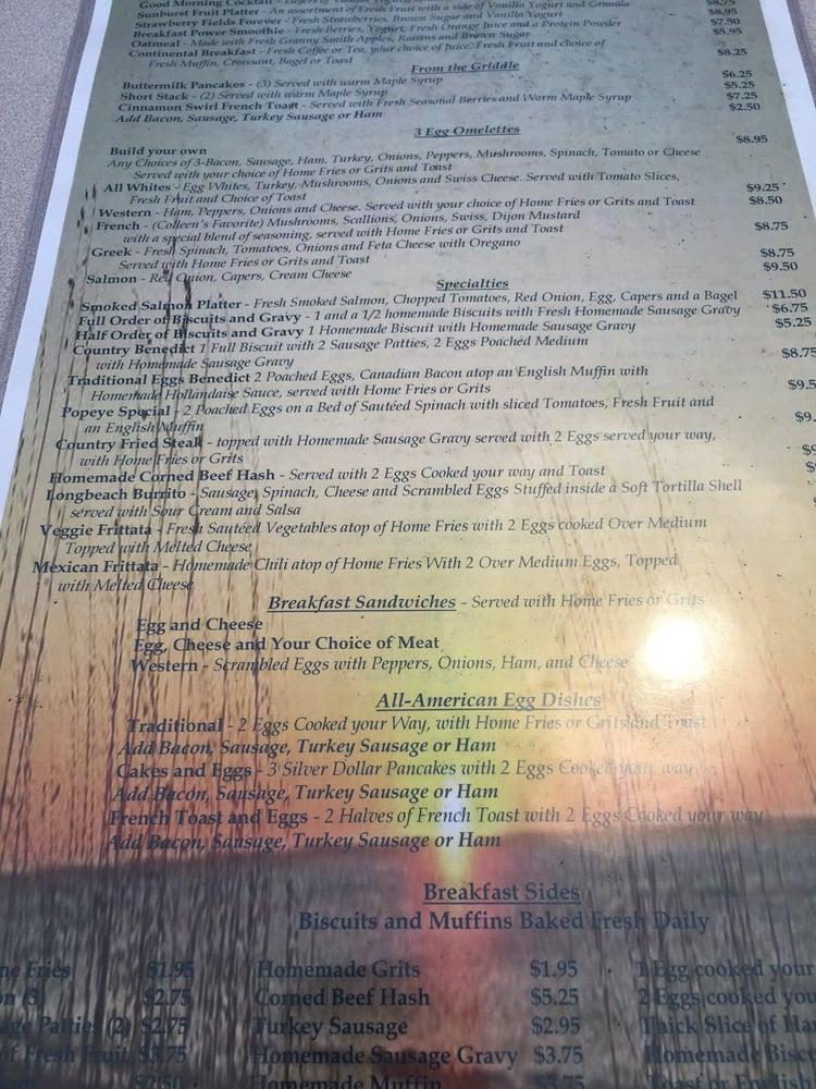 Menu at Longbeach Cafe, Longboat Key